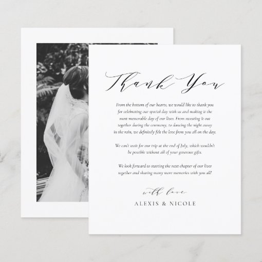 Black Minimalist Script Wedding Thank You Card | Zazzle