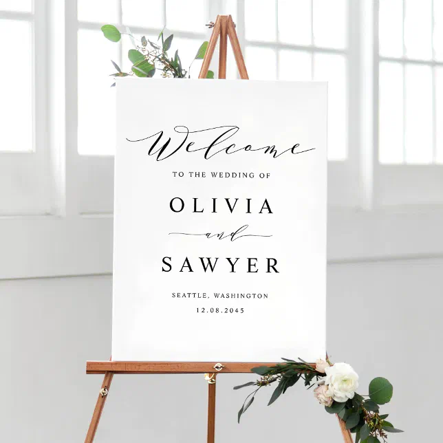 Black Minimalist Script Wedding Welcome Poster | Zazzle