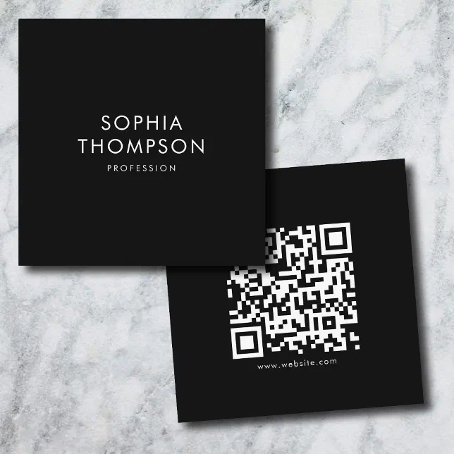 Black Minimalist Simple Bold QR Code Square Business Card | Zazzle