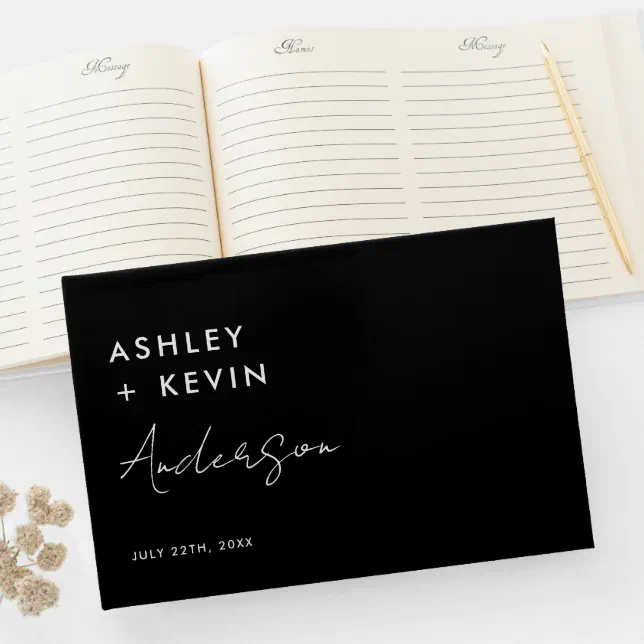 Black Minimalist Wedding Photo Booth Guest Book | Zazzle