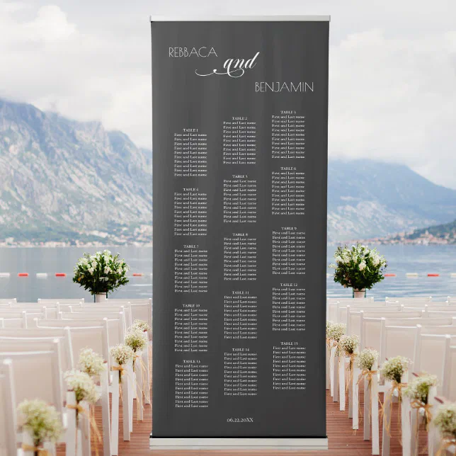 BLACK Minimalist Wedding Seating Chart Retractable Banner | Zazzle