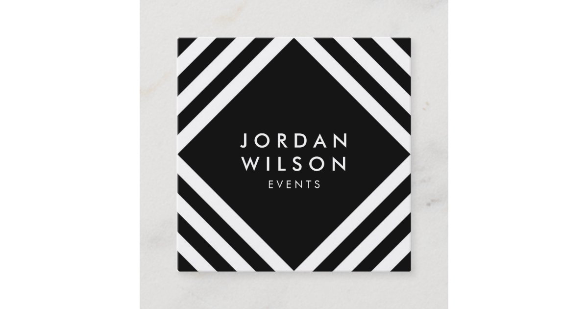 Black Minimalist White Square Lines Geometric Square Business Card | Zazzle