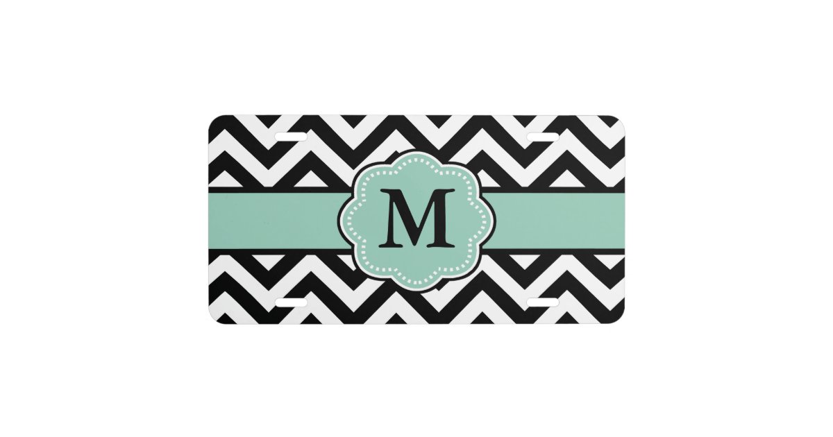 Black Mint Green Chevron Monogram License Plate | Zazzle