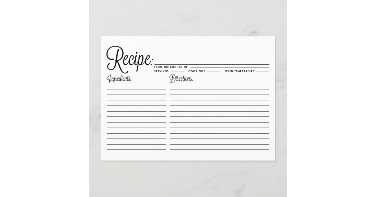 Black Modern Calligraphy Striped Recipe Card | Zazzle.com