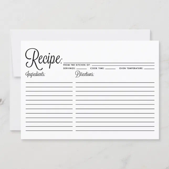 Black Modern Calligraphy Striped Recipe Card | Zazzle