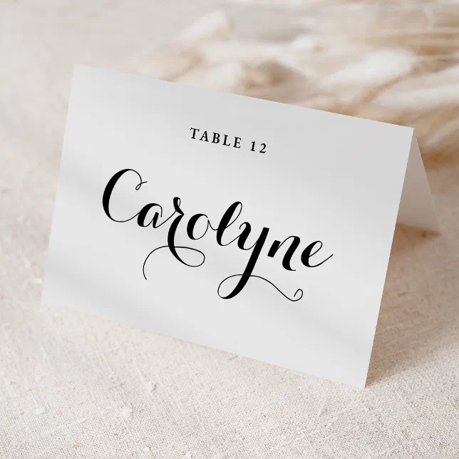 Black Modern Calligraphy Wedding Place Card | Zazzle