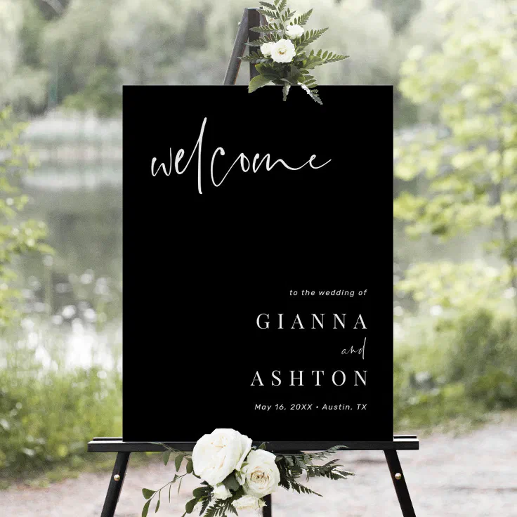Black Modern Calligraphy Wedding Welcome Sign | Zazzle