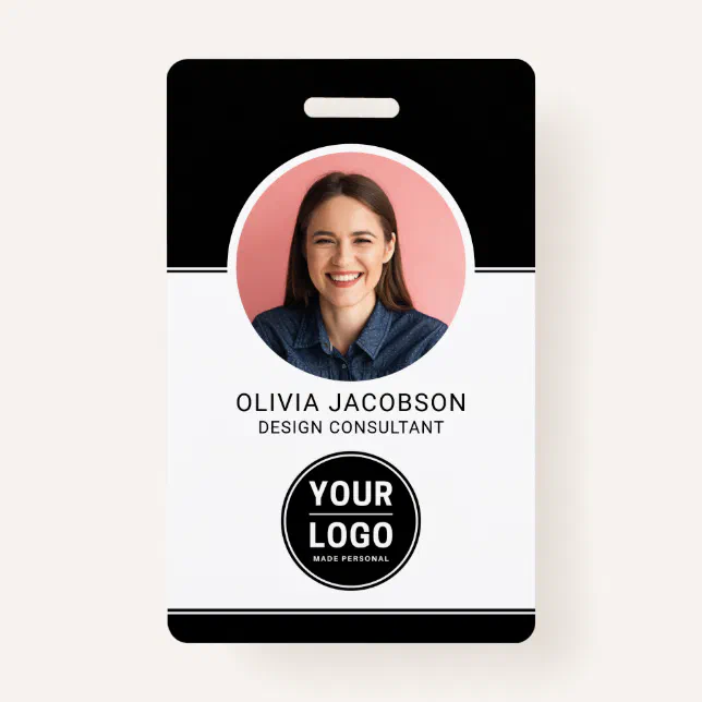 Black Modern Company Employee Photo Security QR ID Badge | Zazzle