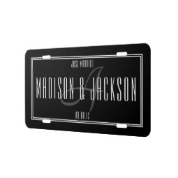 Black Modern Couple Name Monogram Just Married License Plate | Zazzle