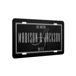 Black Modern Couple Name Monogram Just Married License Plate | Zazzle