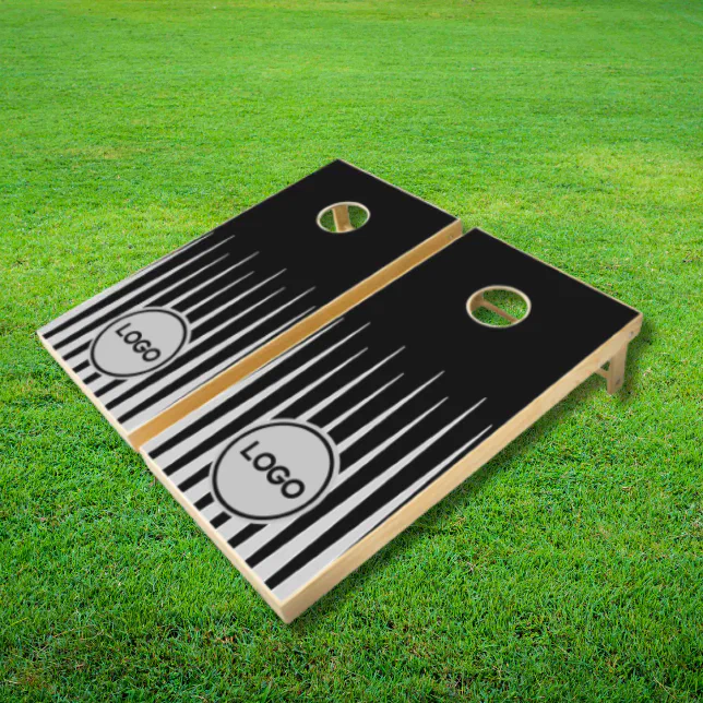 Black Modern Custom Business logo design Cornhole Set | Zazzle