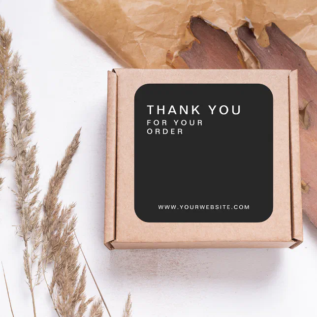 Black Modern Custom Business Thank You Square Sticker | Zazzle