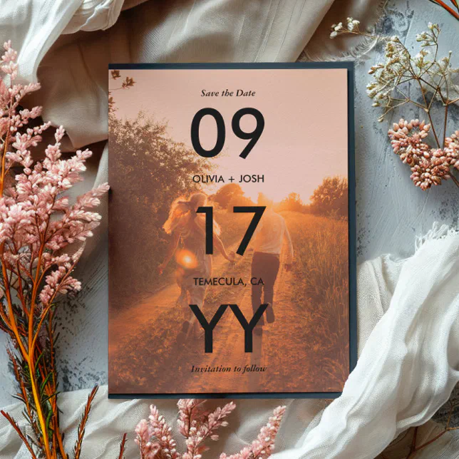 Black Modern Date Typography Photo Save the Date | Zazzle