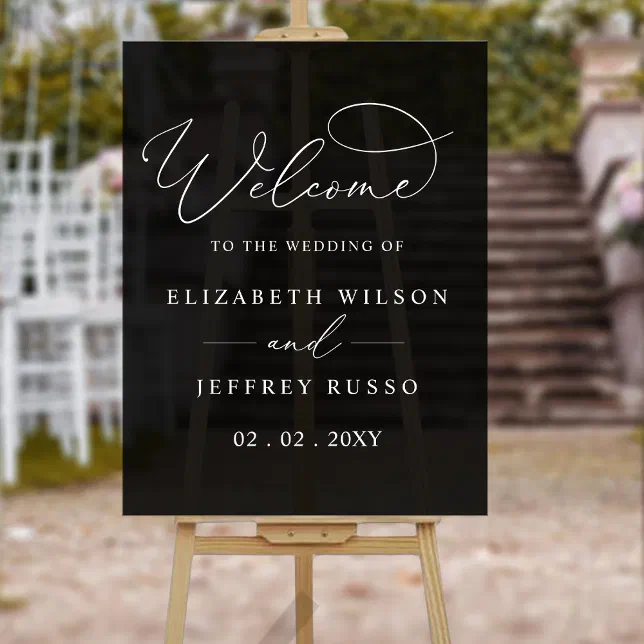 Black Modern Elegant Script Wedding Welcome Sign | Zazzle