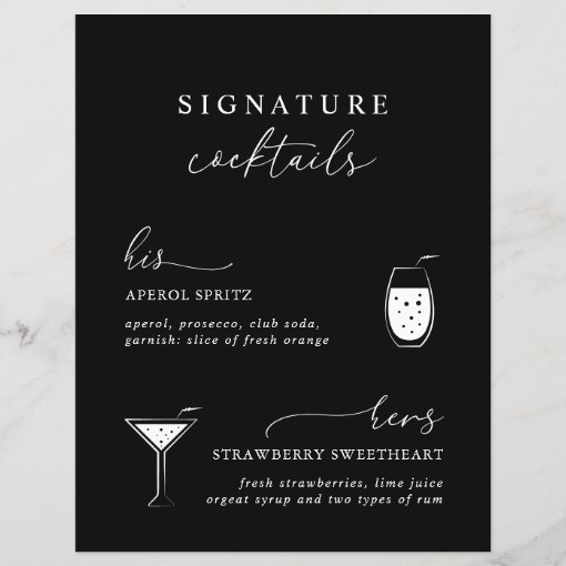 Black Modern Elegant Signature Cocktails Sign | Zazzle