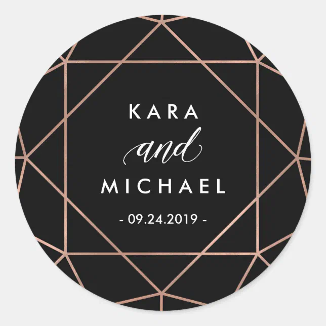 Black Modern Geometric Diamond Wedding Classic Round Sticker | Zazzle