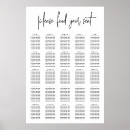 Black Modern Handwritten XL Wedding Seating Chart | Zazzle