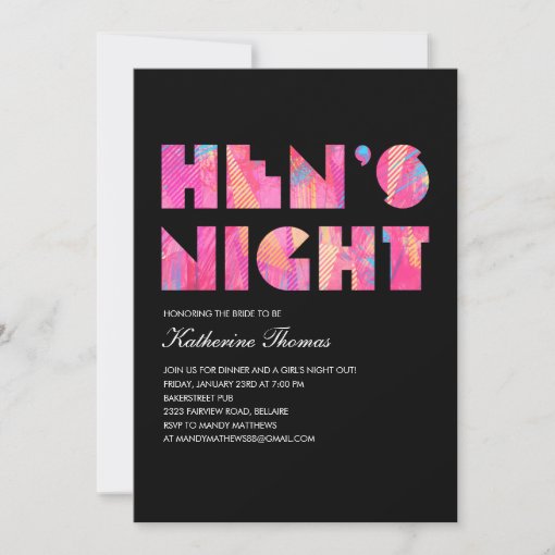 Black Modern Hen's Night Invitations | Zazzle