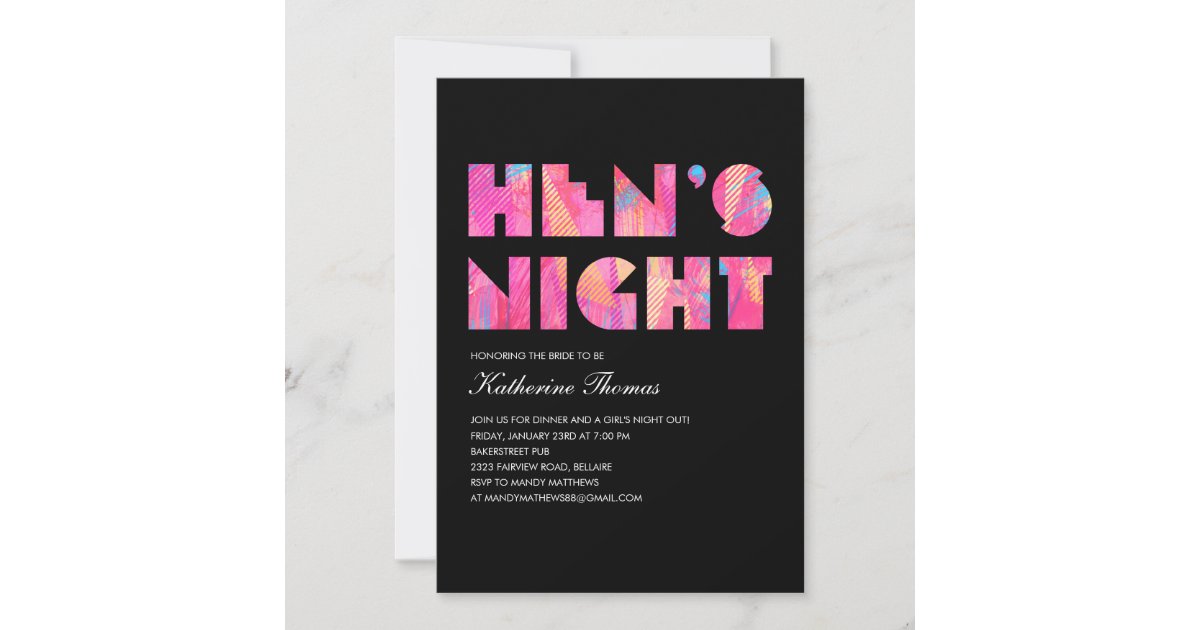 Black Modern Hen's Night Invitations | Zazzle
