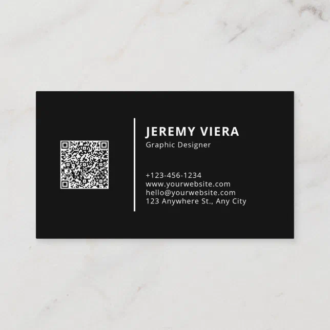 Black Modern Minimal Logo and QR Code Business Card | Zazzle