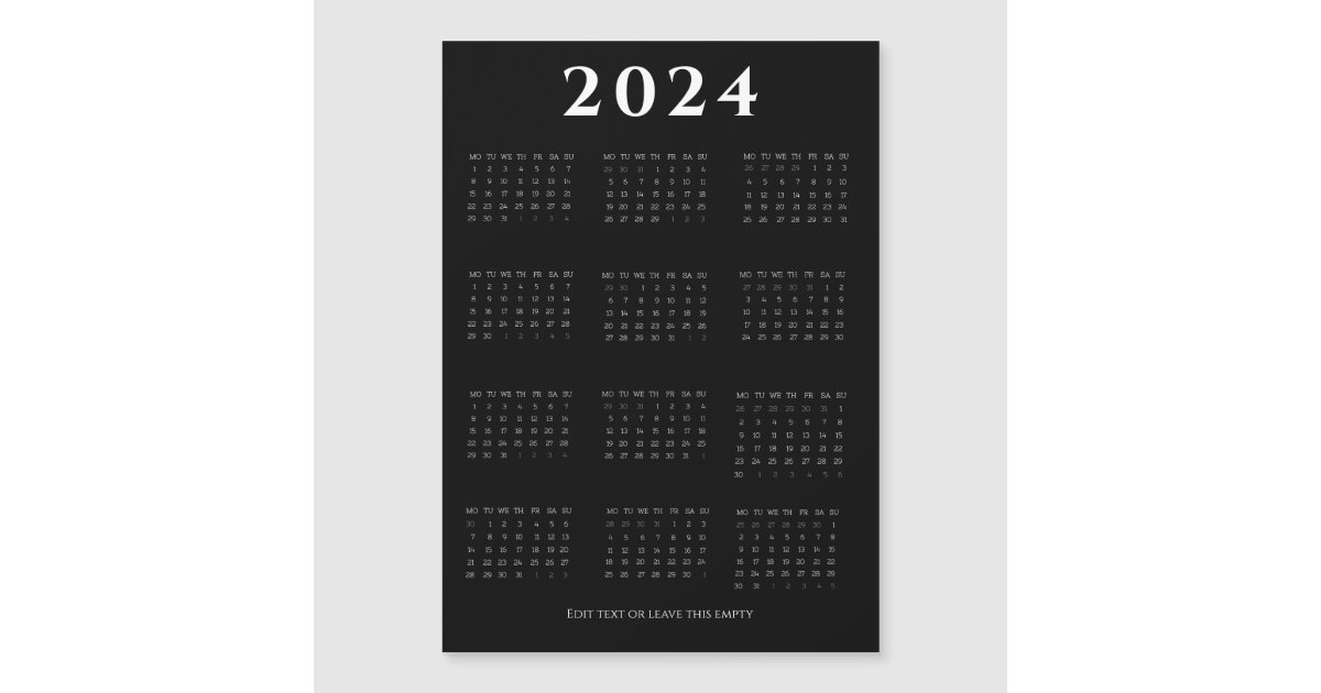 Black, Modern, Minimalist 2024 Calendar | Zazzle