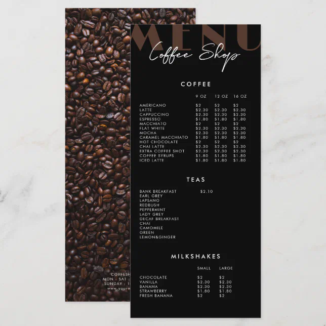 Black Modern Minimalist Coffee Shop Menu | Zazzle