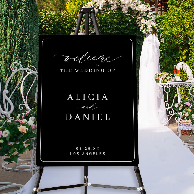 Black modern minimalist wedding welcome sign | Zazzle