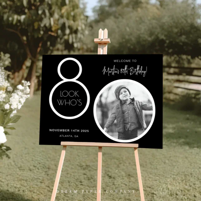 Black Modern Photo 80th Birthday Welcome Sign | Zazzle