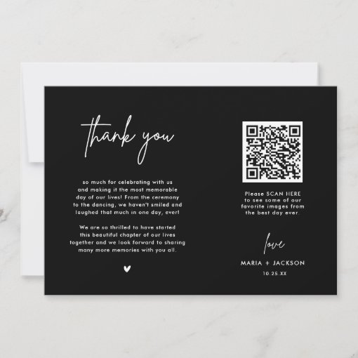 Black Modern Photo QR Code Thank You Card | Zazzle