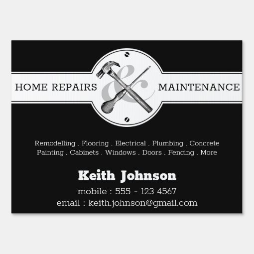 Black Modern Professional Construction Handyman Sign | Zazzle