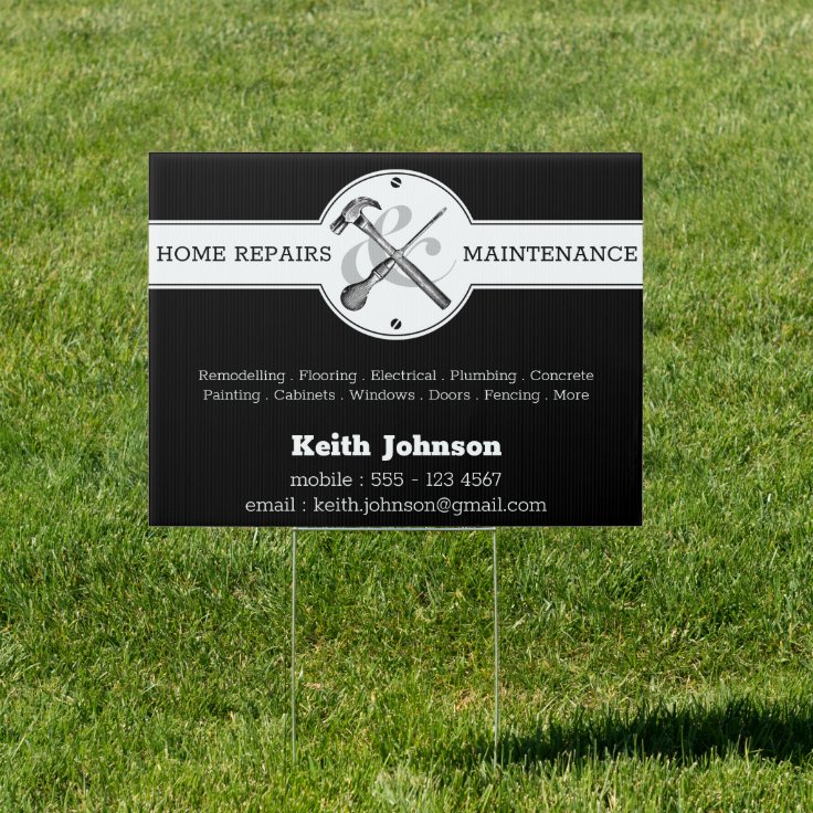 Black Modern Professional Construction Handyman Sign | Zazzle