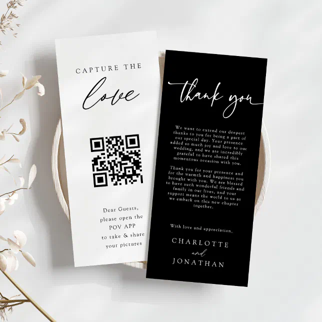 Black Modern QR Code Wedding Thank You Card | Zazzle