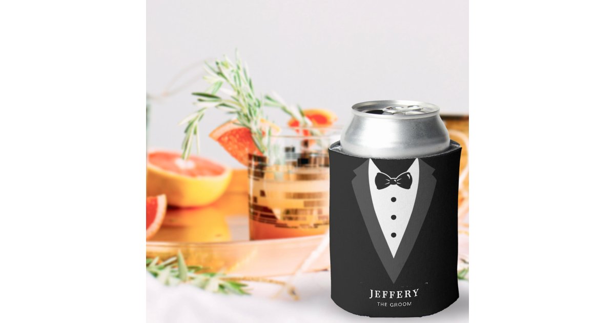 Black Modern Script Personalized Groomsmen Can Coo Cooler | Zazzle