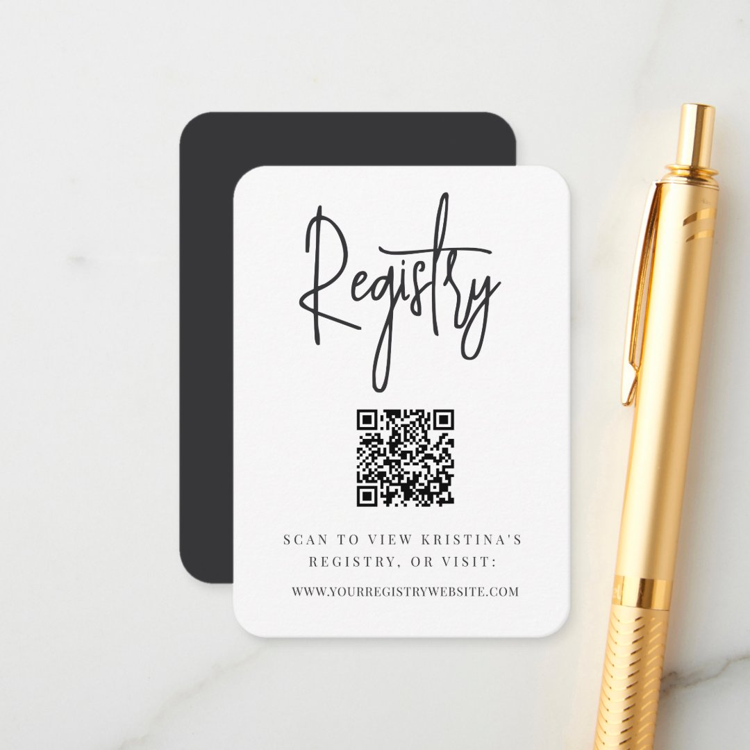 Black | Modern Script QR Code Bridal Registry Enclosure Card | Zazzle