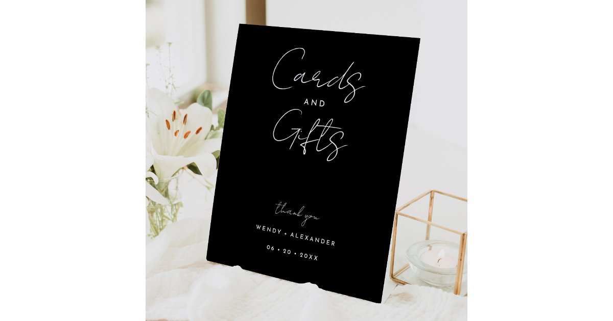 Black Modern Script Wedding Cards and Gifts Sign | Zazzle