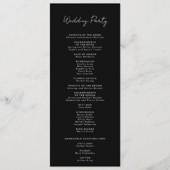 Black Modern Script Wedding Flat Program | Zazzle