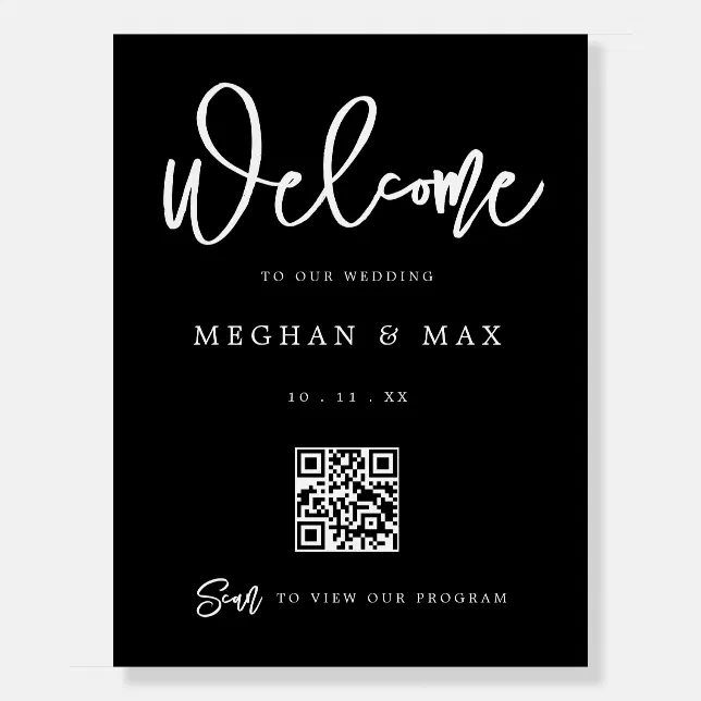 Black Modern Script Wedding QR Code Welcome Sign | Zazzle