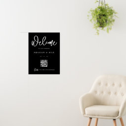 Black Modern Script Wedding QR Code Welcome Sign | Zazzle