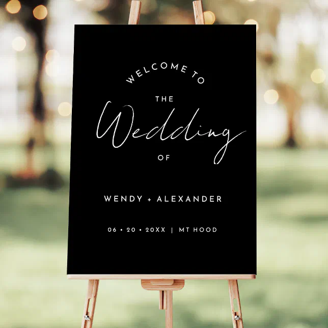 Black Modern Script Wedding Welcome Sign | Zazzle
