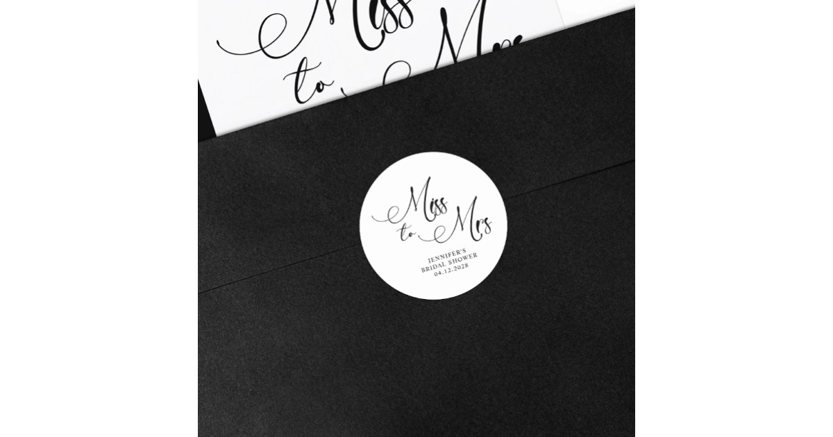 Black Modern Simple Miss to Mrs Bridal Shower Classic Round Sticker ...