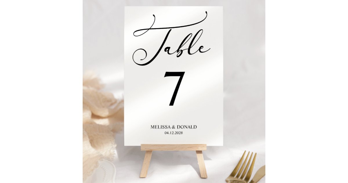 Black Modern Simple Script Wedding Table Number | Zazzle