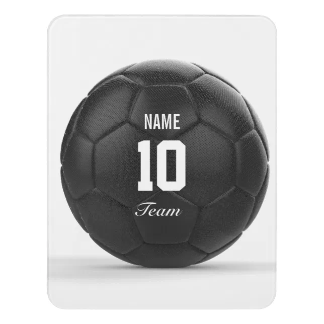 Black Modern Soccer Ball Personalized Text Door Sign | Zazzle