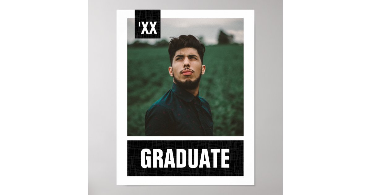 Black Modern Textured Photo Graduation Poster | Zazzle