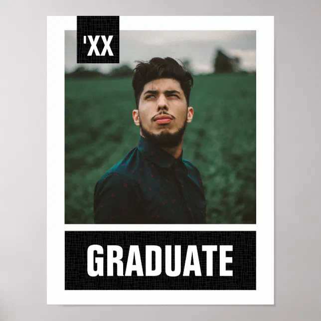 Black Modern Textured Photo Graduation Poster | Zazzle