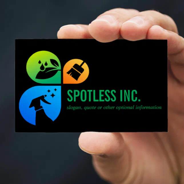 Black Modern Trendy Cleaning services logo Business Card | Zazzle