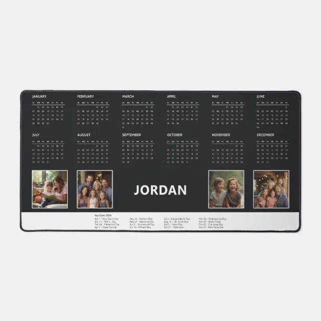 Black Modern Unique Photo Collage 2024 Calendar Desk Mat | Zazzle