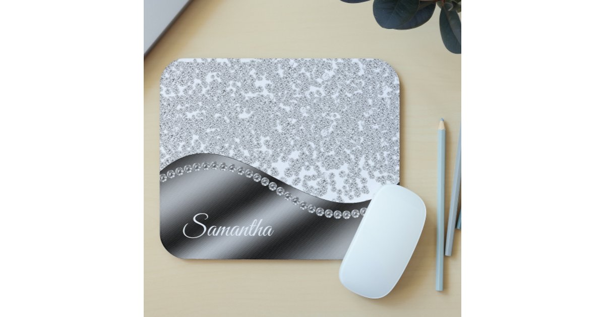 Black Monogram Diamonds Glitter Bling Mouse Pad | Zazzle