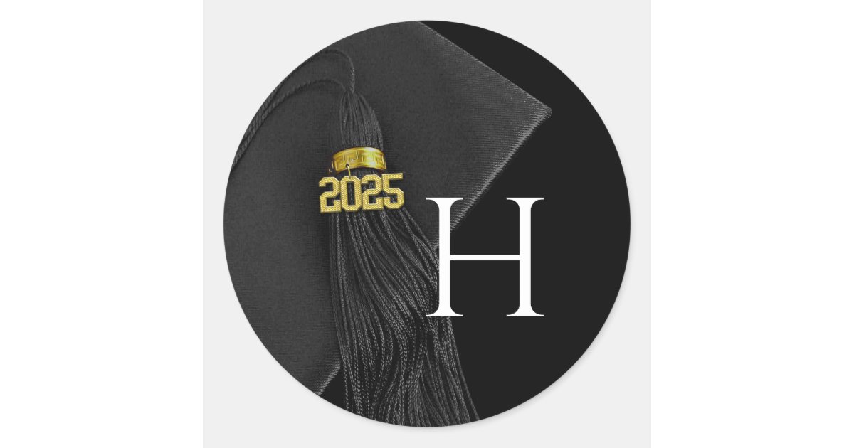 Black Monogram Letter Class of 2025 Graduation Classic Round Sticker ...