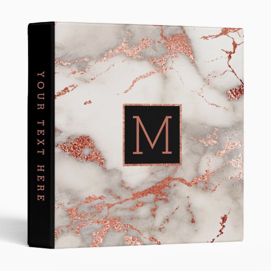 black monogram on faux rose gold marble binder | Zazzle.com