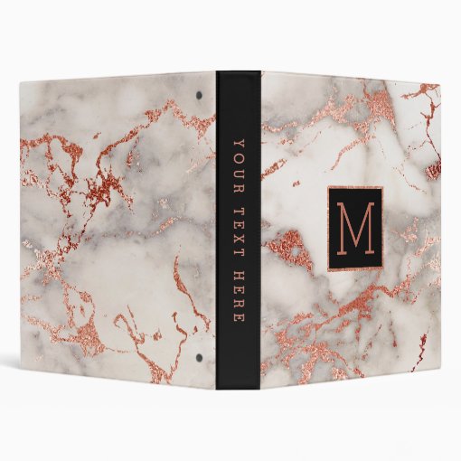 black monogram on faux rose gold marble binder | Zazzle